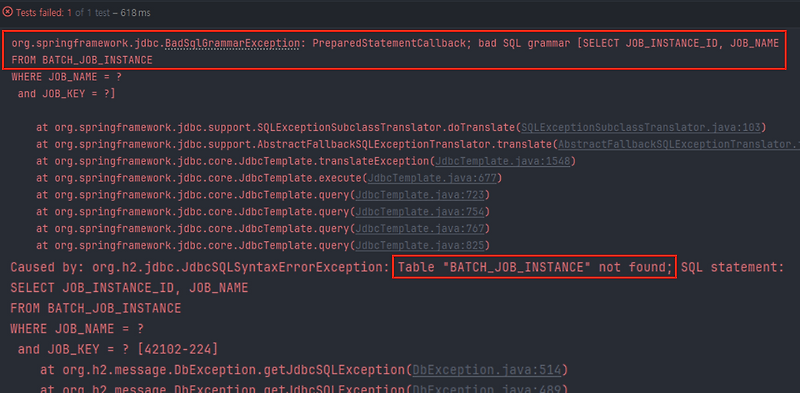 [Spring Batch] Table "BATCH_JOB_INSTANCE" not found