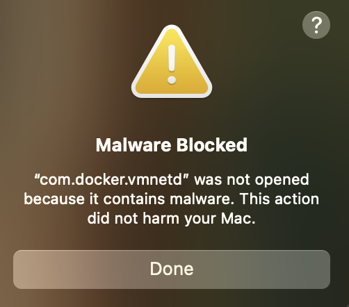 docker은(는) 사용자의 컴퓨터를 손상시킵니다. "'com.docker.vmnetd'에 악성 코드가 포함되어 있어서 열리지 않았습니다." 문제 해결 방법 ...