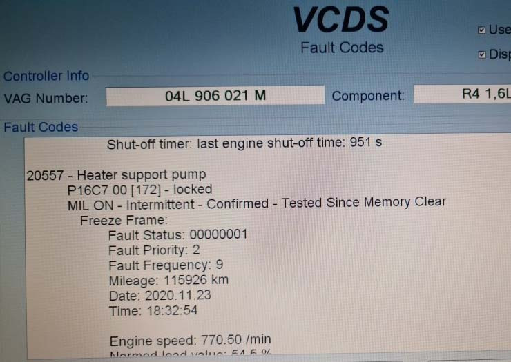 VCDS - P16C7 (coolant pump 2) P261A