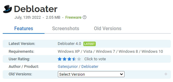 Debloater 무료 다운로드
