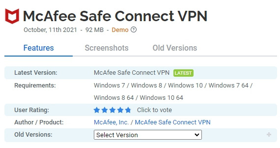 McAfee Safe Connect VPN 무료 다운로드