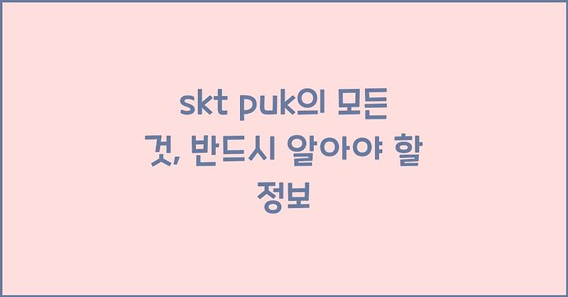 skt puk의 모든 것, 반드시 알아야 할 정보