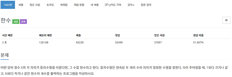 [Baekjoon] 1065번 한수 (Java) :: 고랑#