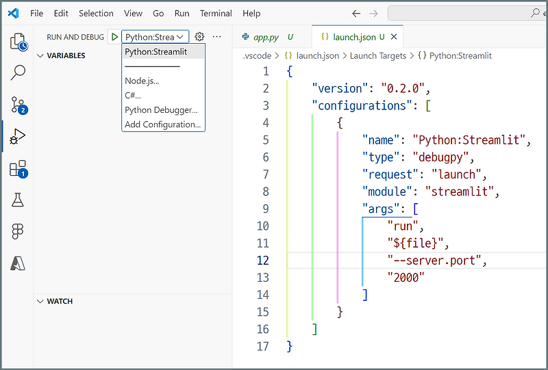 python:: streamlit debugging in vscode, launch.json 설정
