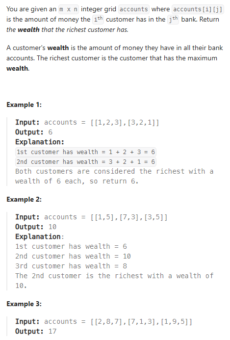 [Python] 1672. Richest Customer Wealth