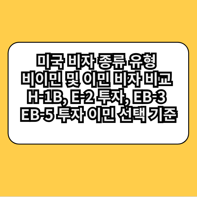 미국 비자 종류 유형 비이민 및 이민 비자 비교 H-1B, E-2 투자, EB-3, EB-5 투자 이민 선택 기준