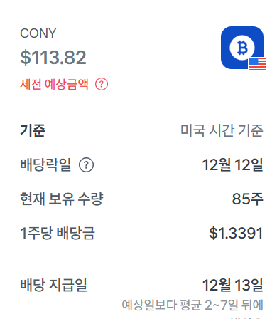 CONY 2024년 12월 배당금