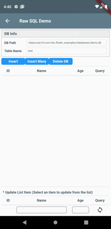 Flutter Example - SQLite | Raw SQL Queries