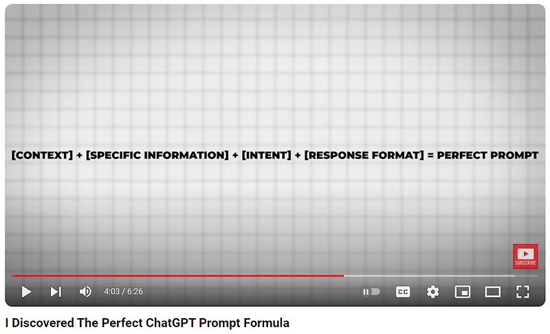 YouTube > 인공지능 프롬프트 AI Prompt > The Perfect ChatGPT Prompt Formula (Skill Leap AI); How-To Force ...