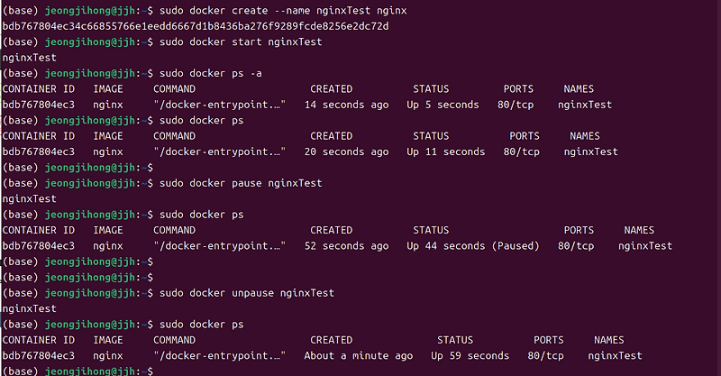 docker logs , pause , unpause , stop
