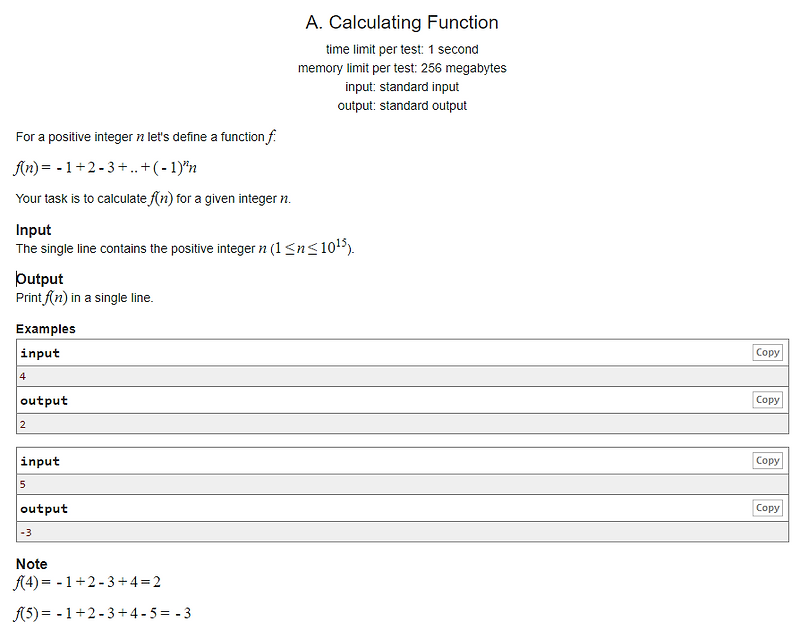 codeforces 486A - Calculating Function