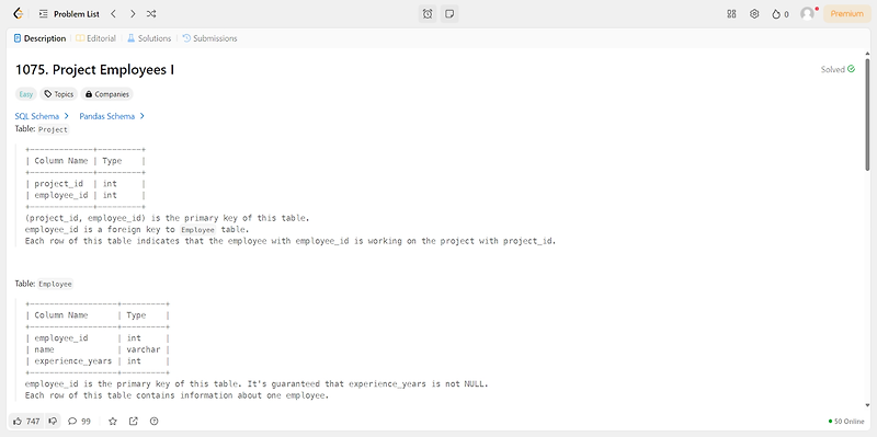 [LeetCode] 1075. Project Employees I
