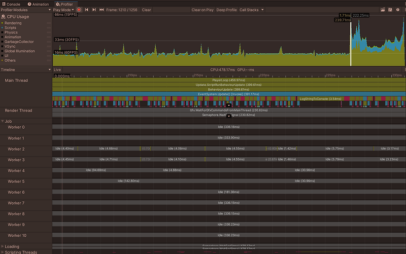 Unity) Profiler로 Thread 확인 방법 (CPU Usage)
