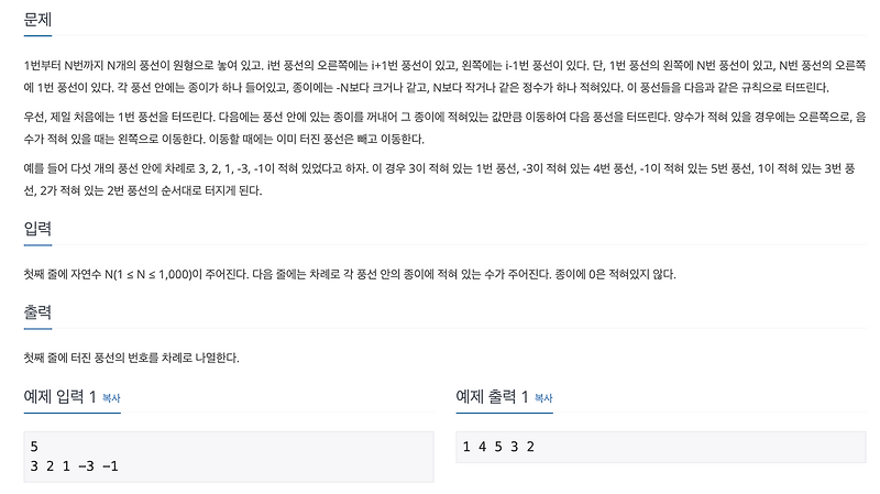 [백준][Java] 2346번 풍선 터뜨리기