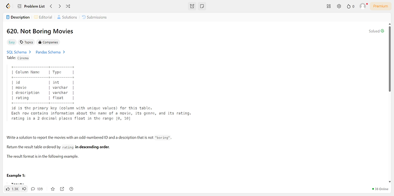 [LeetCode] 620. Not Boring Movies