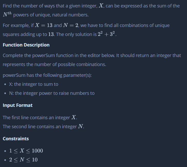 [HackerRank] The Power Sum
