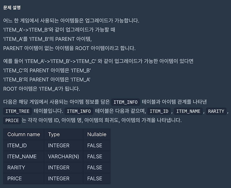 [SQL] 프로그래머스 - IS NULL / ROOT 아이템 구하기