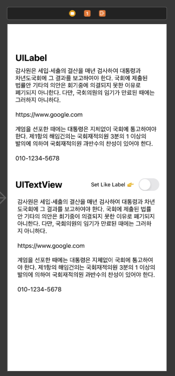 [iOS] URL과 전화번호를 인식하는 Label View 만들기(TextView, dataDetectorTypes, LineBreakStrategy)