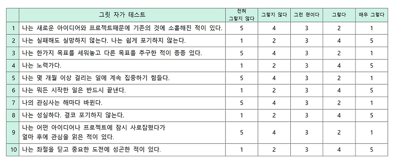 그릿 테스트 GRIT 자가 테스트
