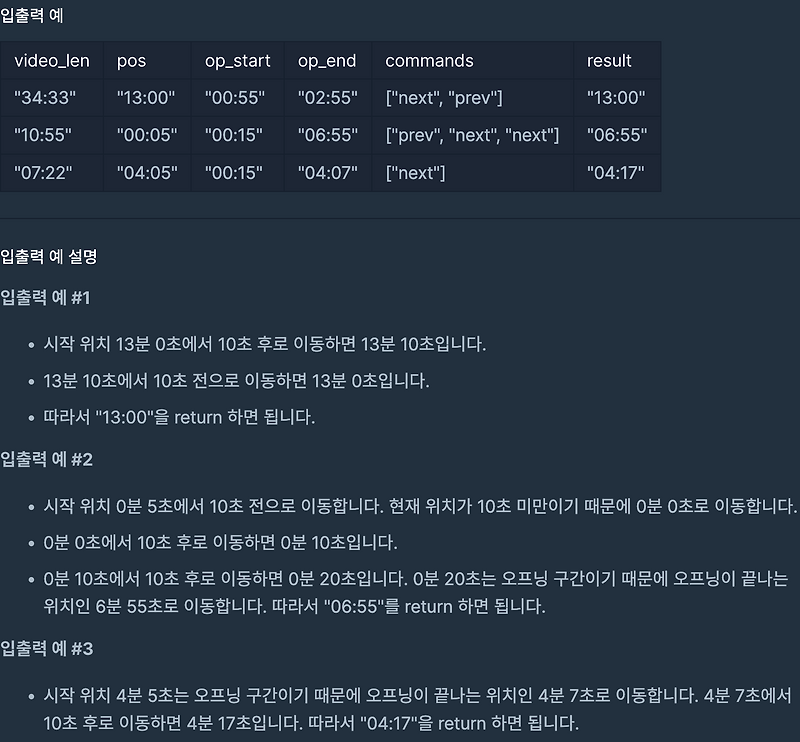 [프로그래머스] PCCP 기출문제 - 동영상 재생기 JAVA 풀이