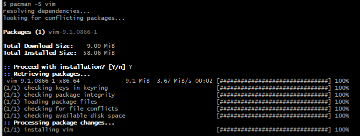 [MSYS2] 복사 및 붙여넣기, vim 설치