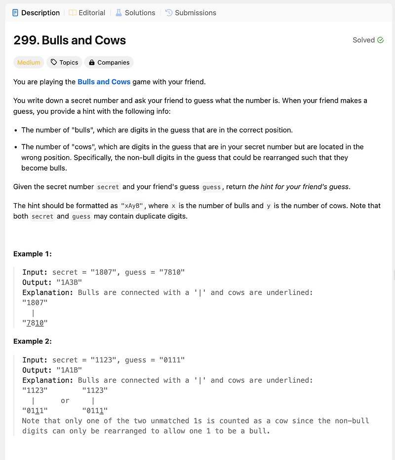 LeetCode (C/C++, Java) 299. Bulls and Cows