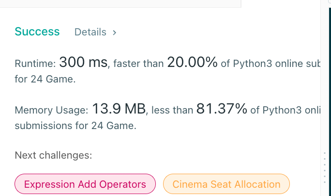 leetcode hard : 24 Game :: Keep your pace