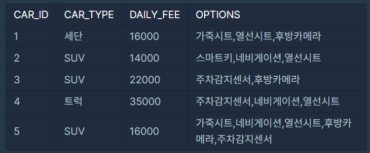 Mysql Sql 코테 자동차 종류 별 특정 옵션이 포함된 자동차 수 구하기