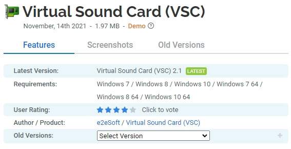 Virtual Sound Card (VSC) 무료 다운로드