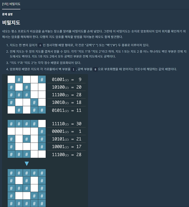 [프로그래머스] Level1 | 비밀지도, 다트게임 - 파이썬(Python) | 2018 KAKAO BLIND RECRUITMENT — 초보 개발자의 일기장