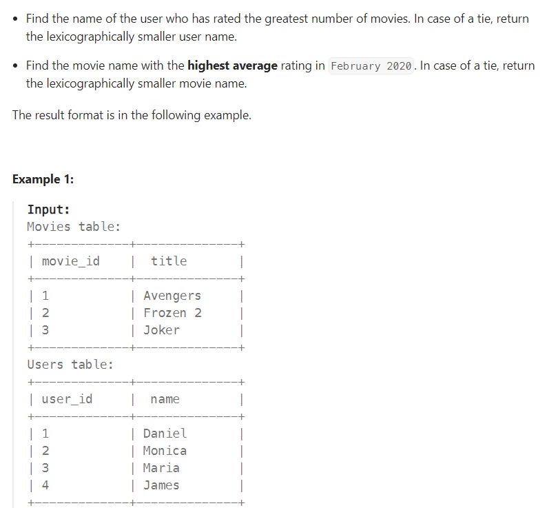 LeetCode 리트코드 | 1341. Movie Rating (MySQL)