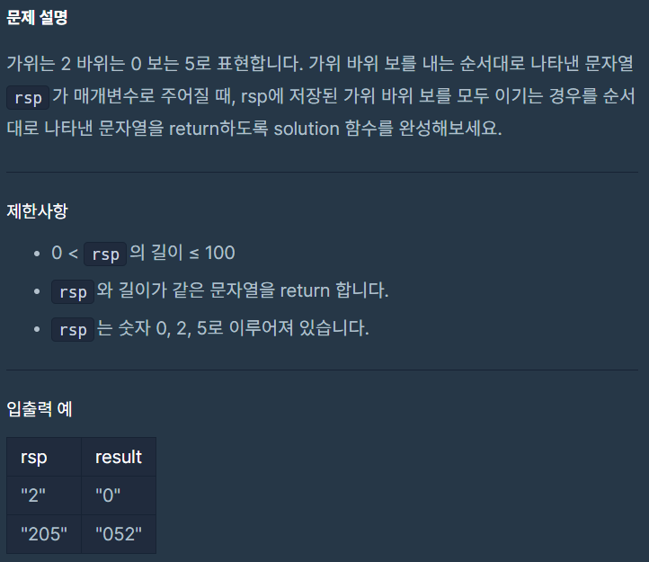 프로그래머스 내일은 코딩테스트 With 파이썬 파트2 구현 연습 가위 바위 보python