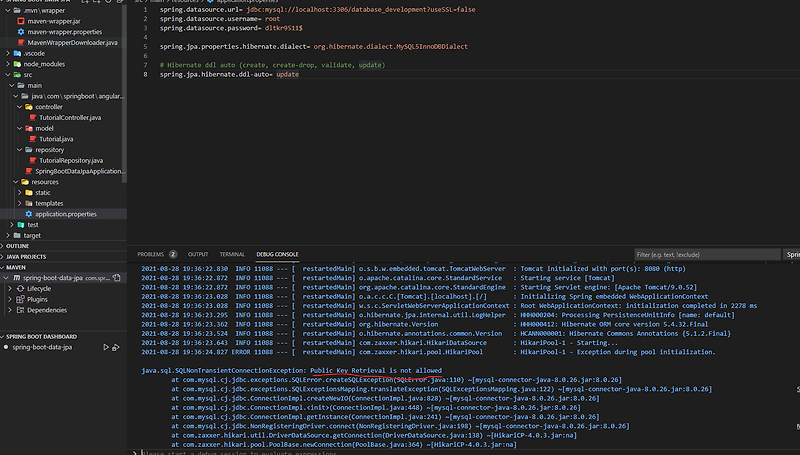Spring boot + MySQL 접속시 'Public Key Retrieval is not allowed' 오류 해결
