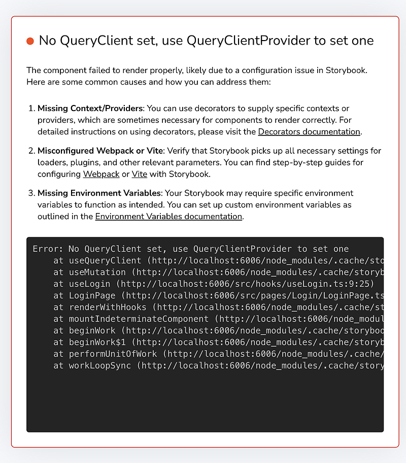 [React] React Query와 Storybook: "No QueryClient set" 오류 해결 방법 — Log