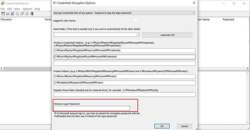 Window 자격증명 암호 디코딩 툴 (credentialsfileview)