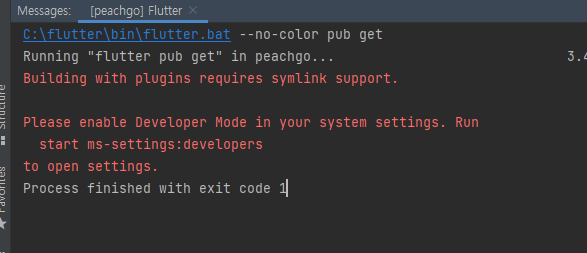 Flutter - "Please enable Developer Mode in your system settings. Run ...