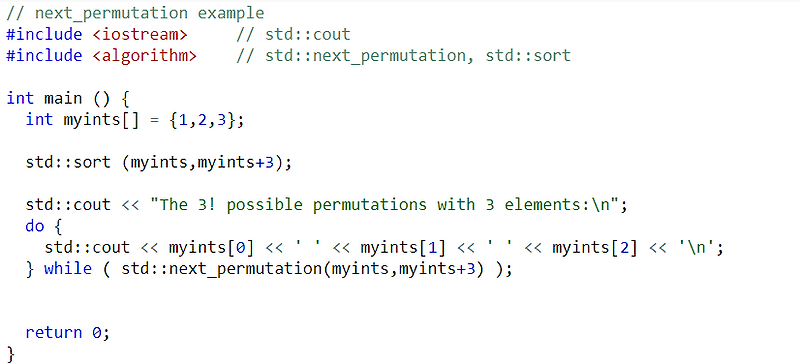 STL algorithm - next_permutation