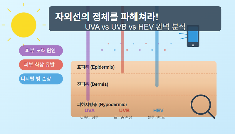 🔬 자외선의 정체를 파헤쳐라! UVA vs UVB vs HEV 완벽 분석