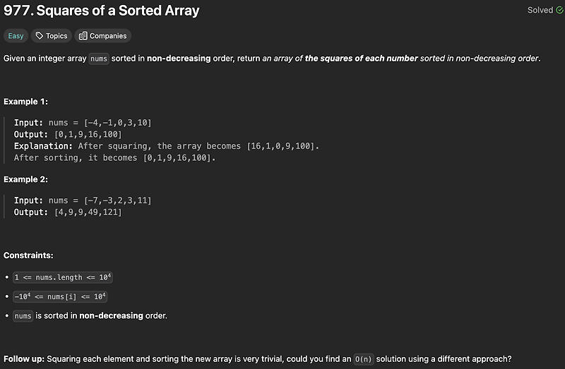 [Leetcode/TwoPointer] 977. Squares of a Sorted Array