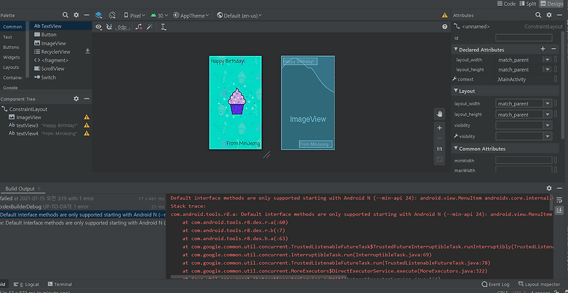 [Android] Default interface methods are only supported starting with Android N (--min-api 24 ...