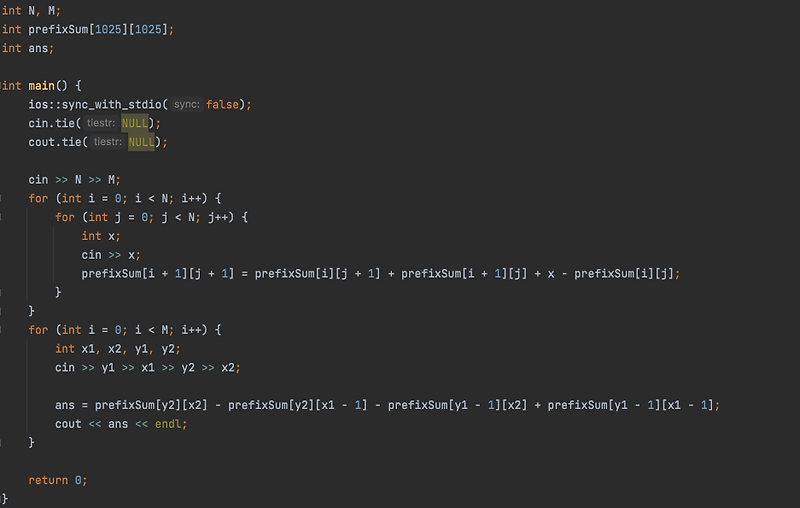 [BOJ C++] 11660 구간 합 구하기 5 :: Diary