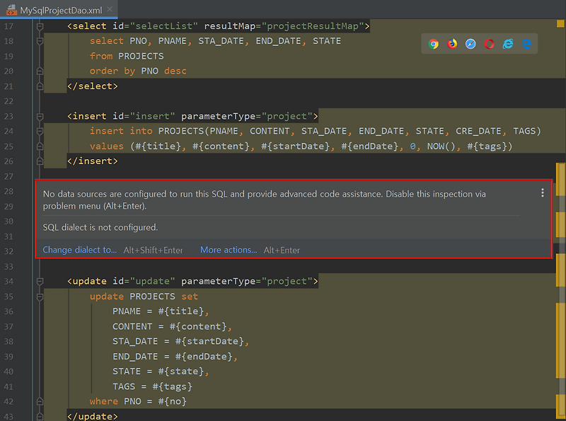No data sources are configured to run this SQL and provide advanced code assistance. (MyBatis ...