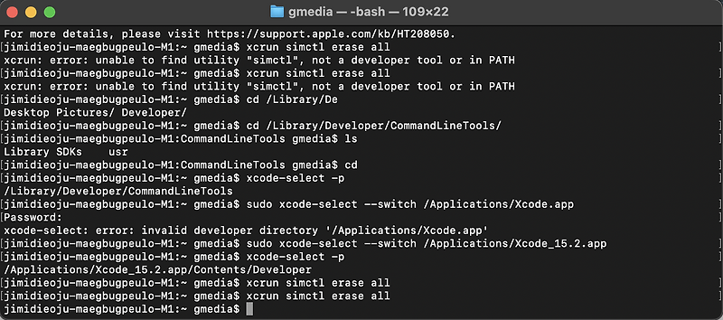 unable to find utility "simctl", not a developer tool or in PATH