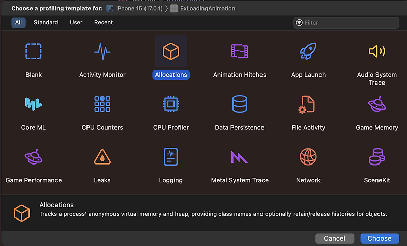 [iOS - swift] 1. 메모리 프로파일링 - VM Tracker 사용 방법(#Instrument)