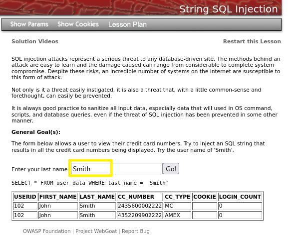 [SK shieldus Rookies 19기] WebGoat - String / Numeric / Blind sql injection