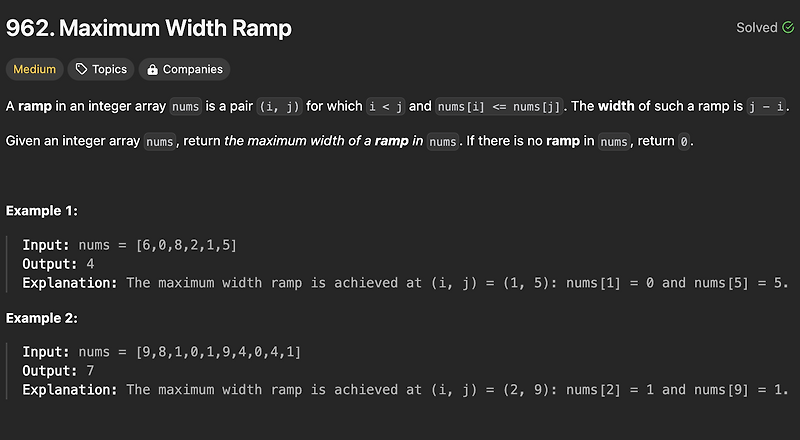 962. Maximum Width Ramp