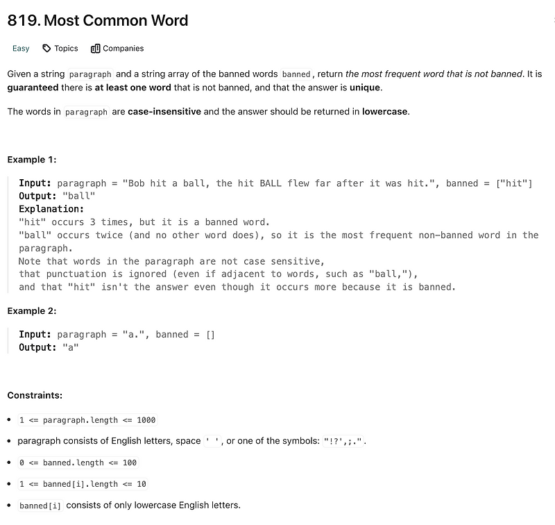 LeetCode [819]: Most Common Word — 알고리즘 노트
