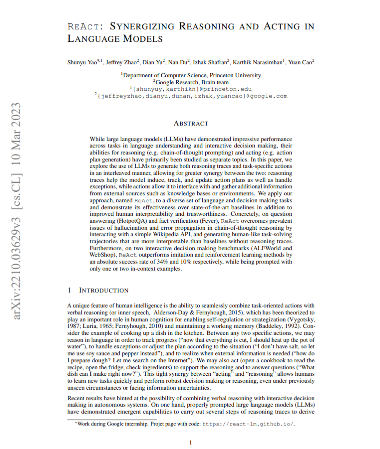 Synergizing Reasoning and Acting in Language Models