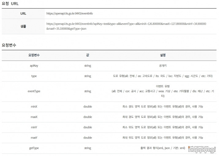 [해피CGI][cgimall] 국가교통정보센터 - 공사/사고정보 API