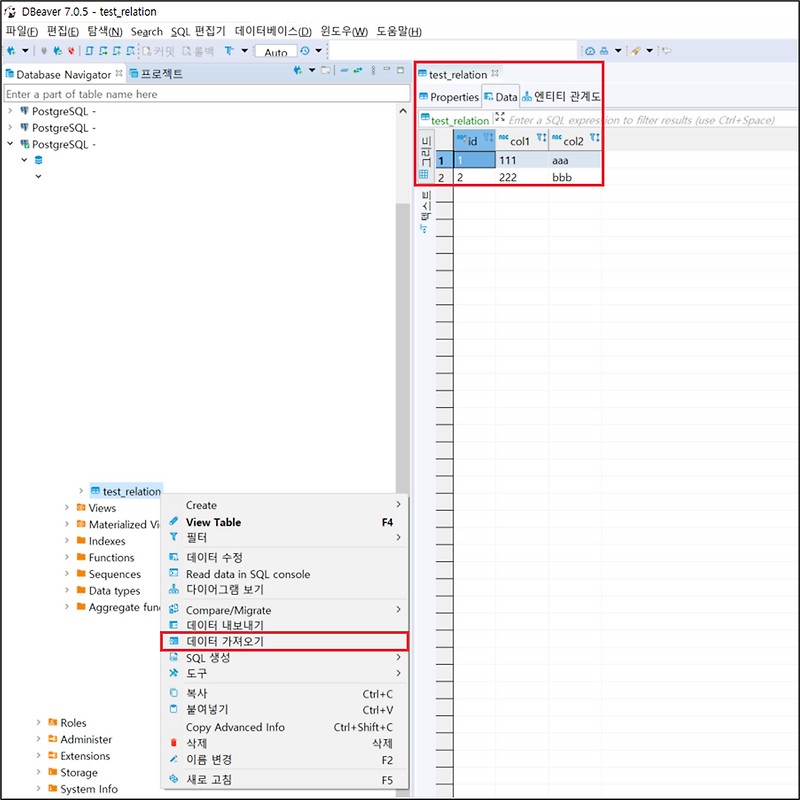 Dbeaver import export
